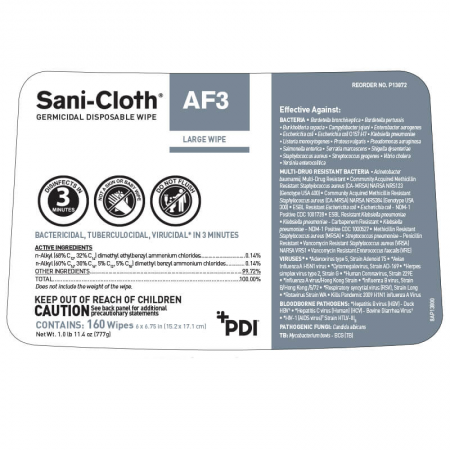 Sani-Cloth AF3 Germicidal Disposable Wipes, 6" x 6.75" Wipe - MedQuip, Inc.